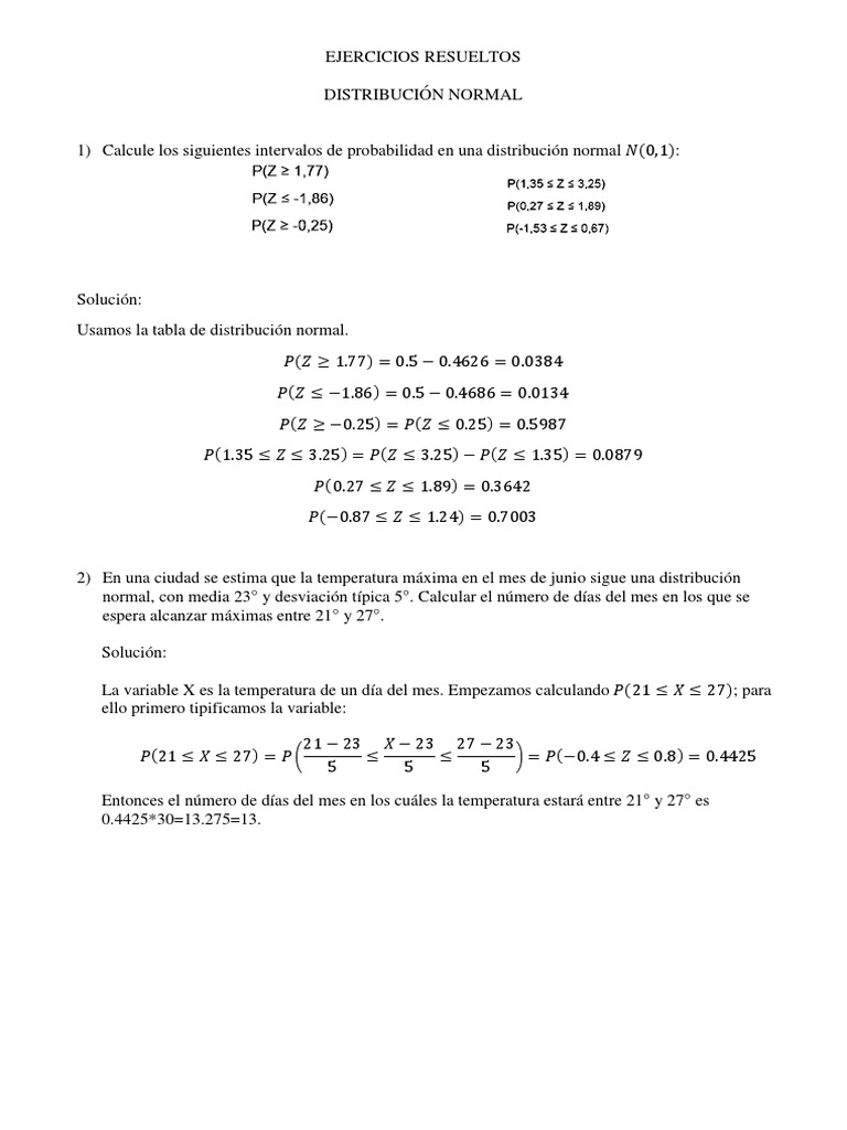 Ejercicios Distribucion Normal Resueltos | PDF