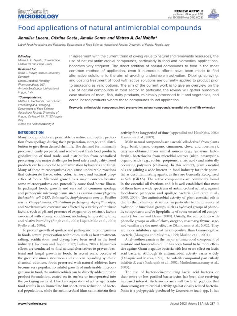 Food Applications of Natural Antimicrobial Compounds | PDF ...