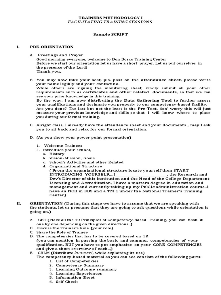 Facilitating Training Sessions: Trainers Methodology I | PDF ...