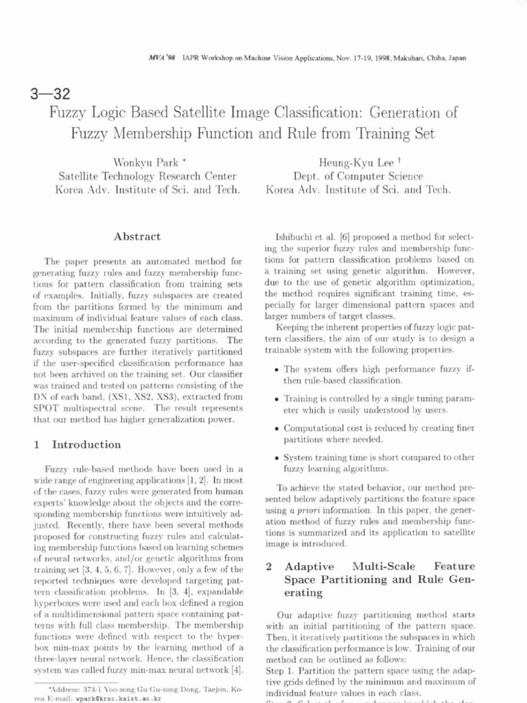 Fuzzy Logic Based Satellite Image Classification: Generation of Fuzzy Membership Function and ...