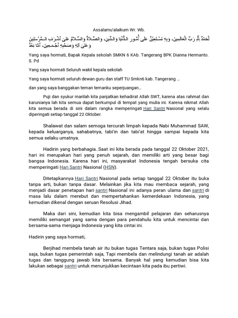 Teks Pidato Hari Santri Nasional | PDF