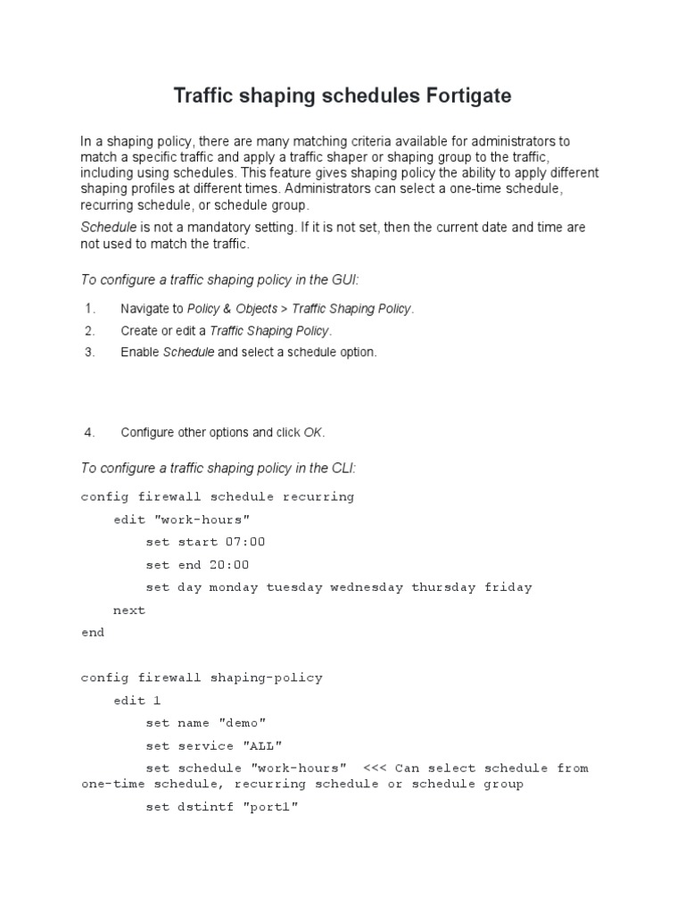 Traffic Shaping Schedules Fortigate | PDF | Quality Of Service | Computing