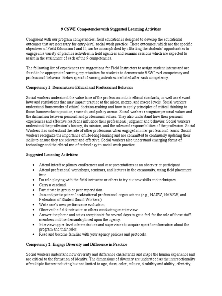 CSWE's 9 Social Work Competencies Guide | PDF | Social Work ...