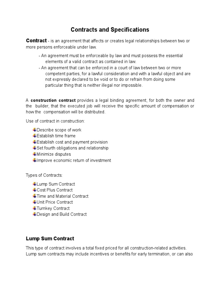 Contracts and Specifications | PDF | Employment | Private Law