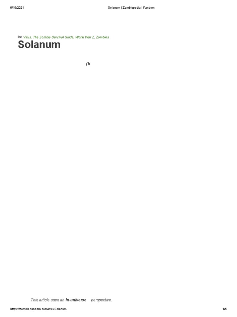 Solanum: Virus, The Zombie Survival Guide, World War Z, Zombies | PDF ...
