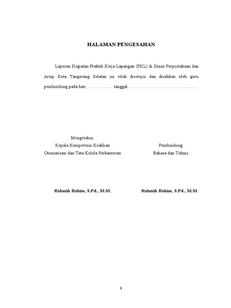 Lembar Pengesahan Laporan PKL | PDF