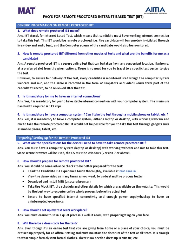 Faq'S For Remote Proctored Internet Based Test (Ibt) | PDF | Microsoft ...