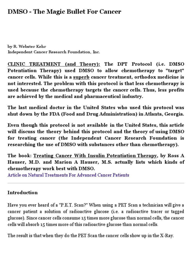 DMSO - The Magic Bullet For Cancer | PDF | Cancer | Chemotherapy