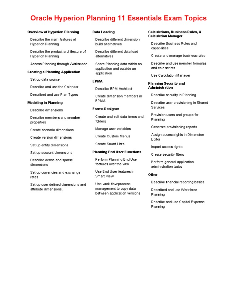 Oracle Hyperion Planning 11 Essentials Exam Topics | PDF | Application ...