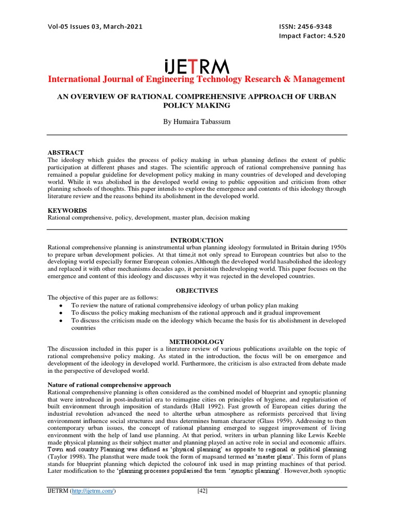 Urban Policy: Rational Comprehensive Approach | PDF | Urban Planning ...