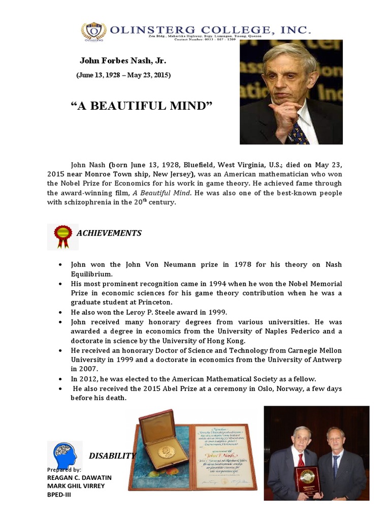 "A Beautiful Mind": John Forbes Nash, JR | PDF | Behavioural Sciences ...