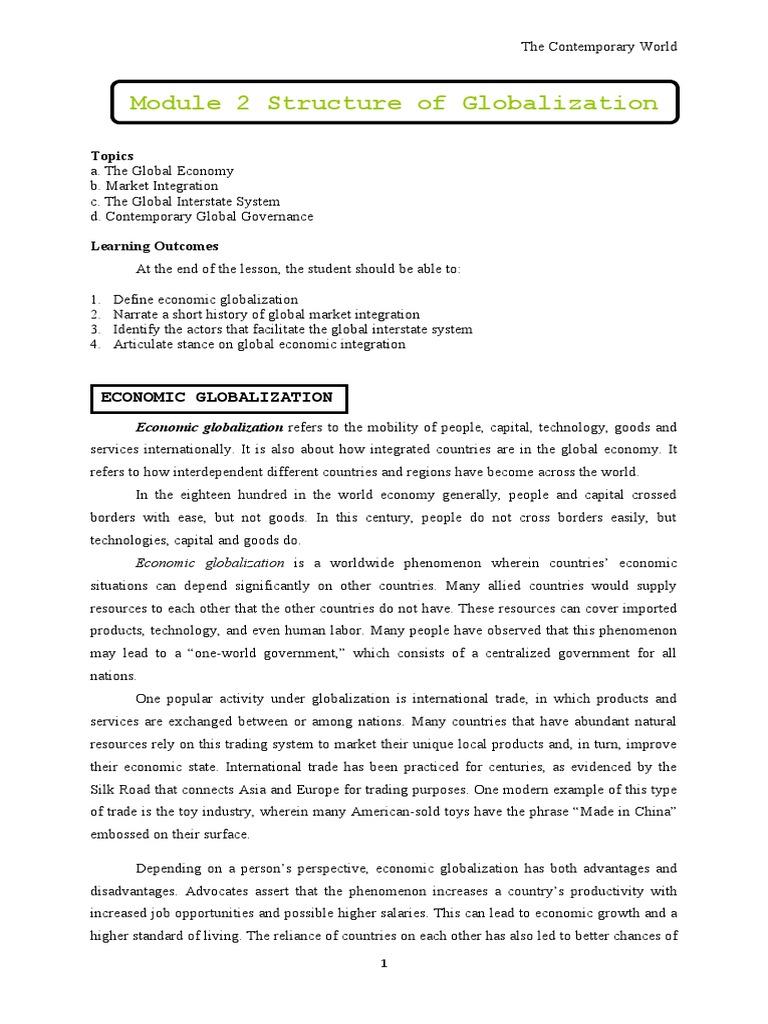Module 2 Structure of Globalization | PDF | Global Governance ...