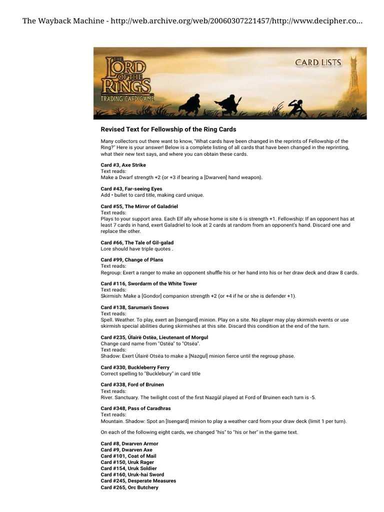LotR - Revised Text For Fellowship of The Ring Cards | PDF | Dwarf ...
