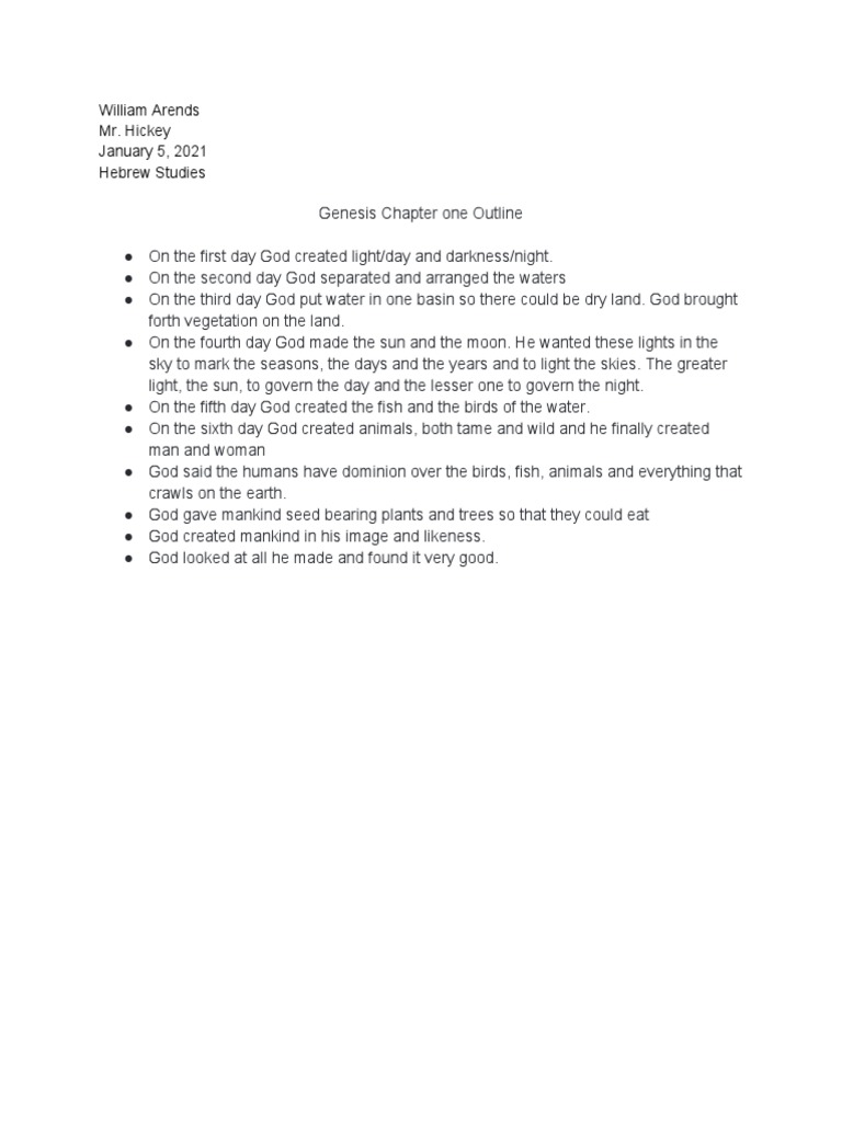 Genesis Chapter One Outline | PDF