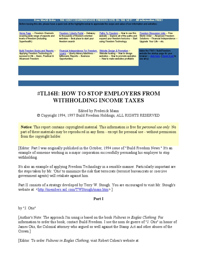 #Tl16H: How To Stop Employers From Withholding Income Taxes | Download ...