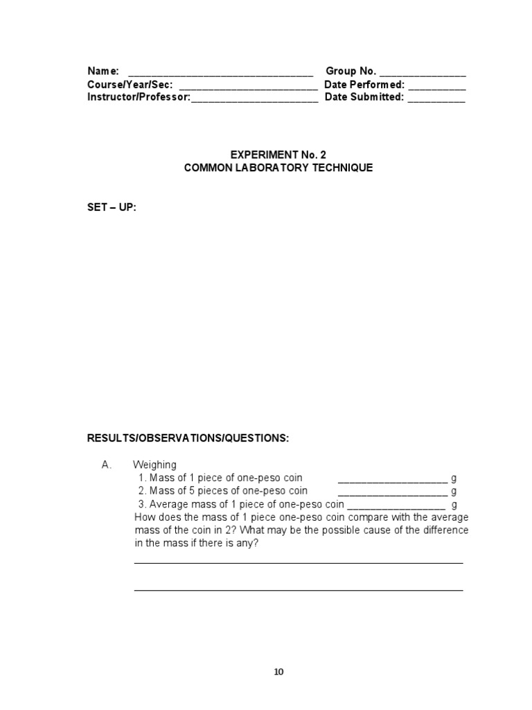Experiment No. 2 - Common Laboratory Techniques | PDF | Density | Volume