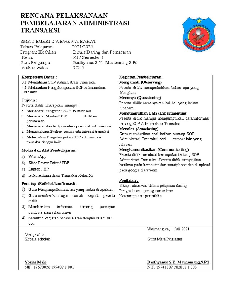 RPP 1 LEMBAR 1 FILEe | PDF