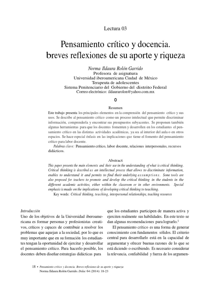 Lectura Complementaria 3 | PDF | Pensamiento crítico | Maestros