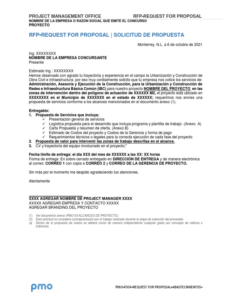 RFP para Construcción de Infraestructura | PDF | Ingeniero civil ...