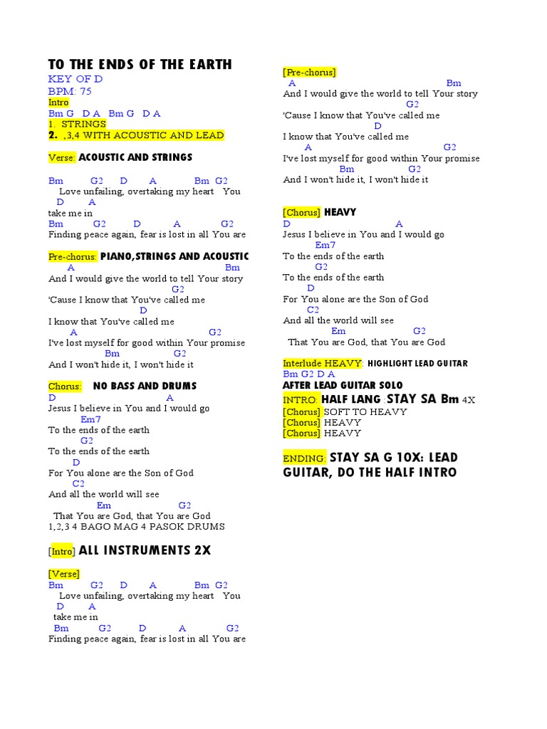 To The Ends of The Earth: Stay Sa BM | PDF | Song Structure | Musical Forms