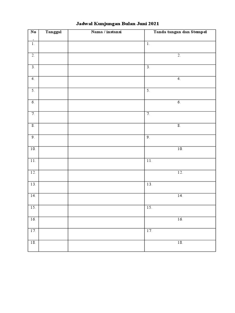 Jadwal Kunjungan Juni 2021 | PDF
