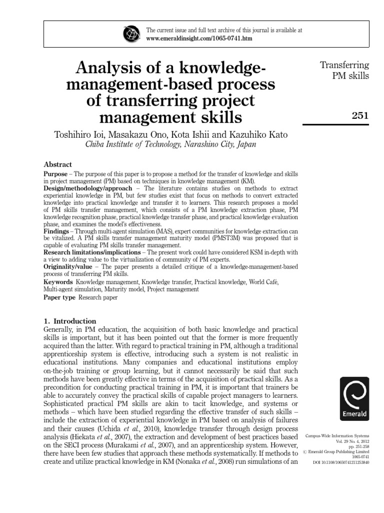 Analysis of A Knowledgemanagement-Based Process of Transferring Project ...
