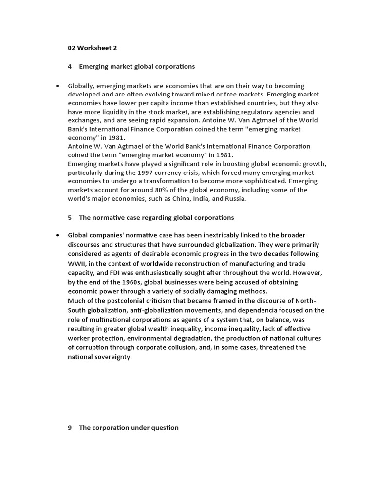 Emerging Markets and Global Corporations | PDF | Market (Economics ...