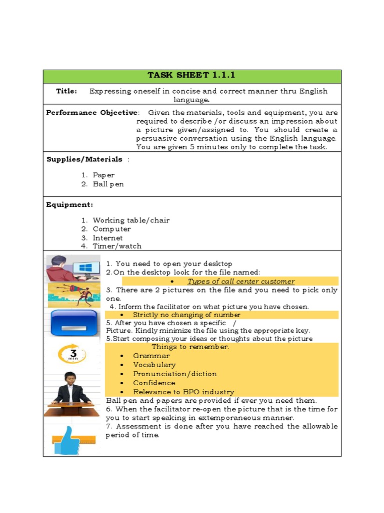 Task Sheet 1.1.1: Title: Expressing Oneself in Concise and Correct Manner Thru English ...