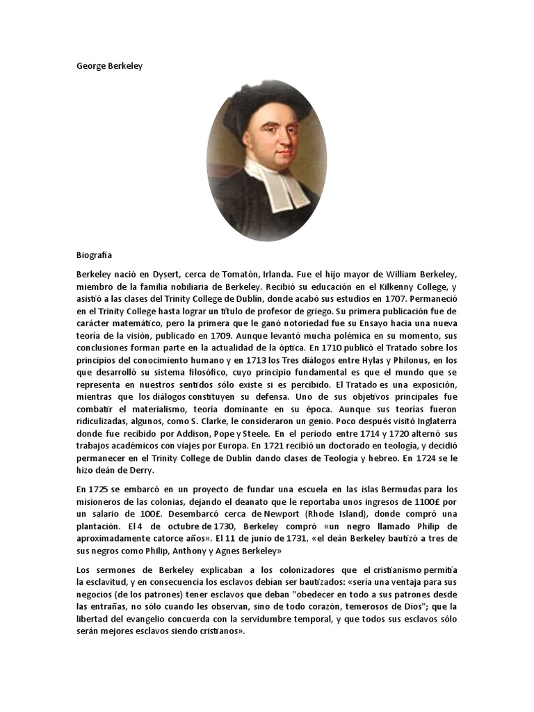 George Berkeley | PDF | Metafísica | Teorías metafísicas