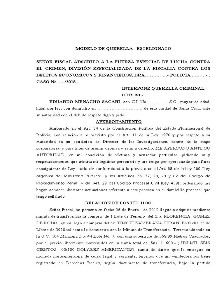 Querella - Estelionato | PDF | Queja | Justicia