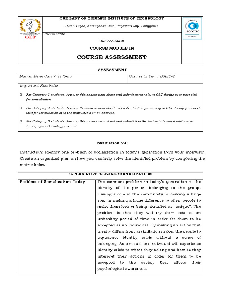 ISO 9001 Course Assessment Plan | PDF | Popular Culture & Media Studies ...