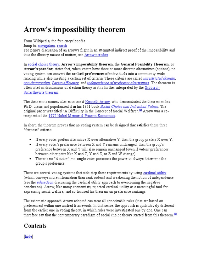 Arrow's Impossibility Theorem, General Impossibilty Theorem, Arrow's ...