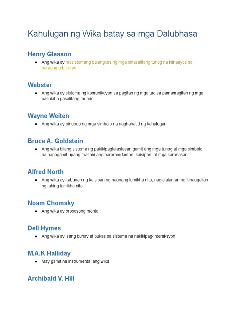 Kahulugan NG Wika Batay Sa Mga Dalubhasa | PDF