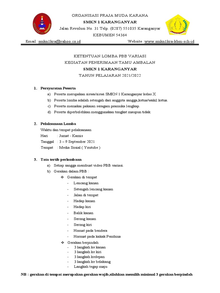 Ketentuan Lomba PBB Variasi Pramuka | PDF