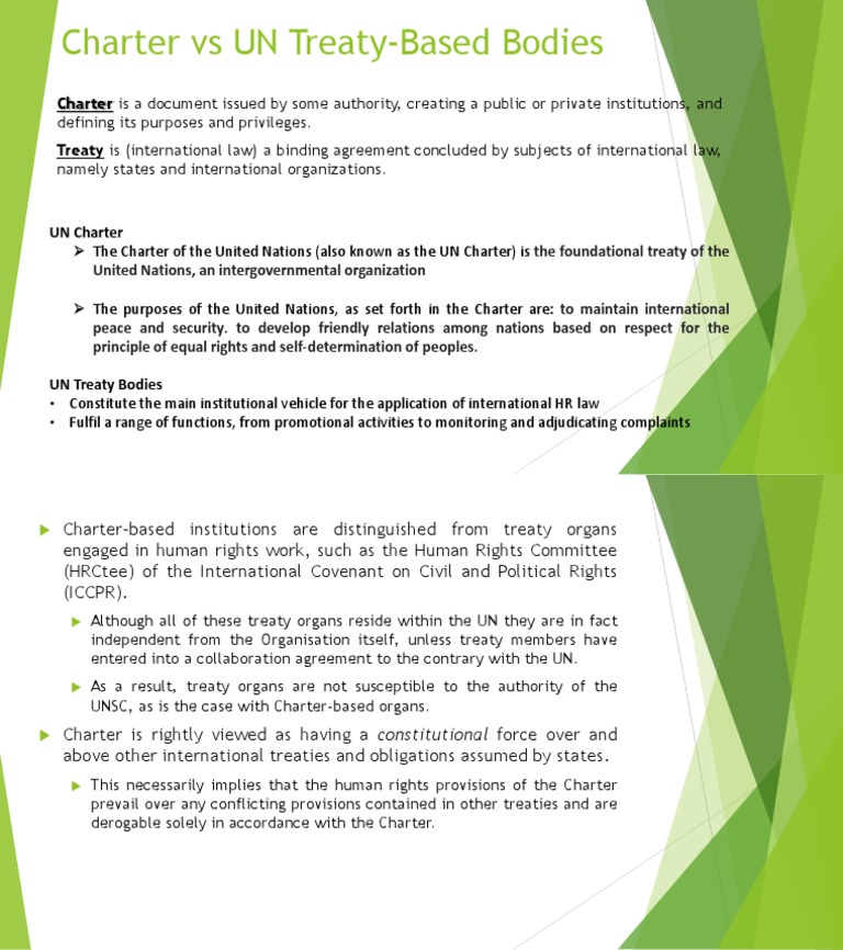 Charter vs. Treaty: UN Bodies Explained | PDF | Law