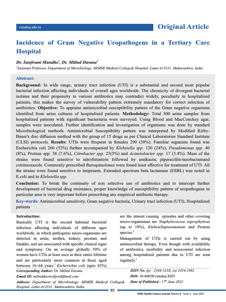Antibiogram of Gram Negative Uropathogens in A Ter | PDF | Urinary ...