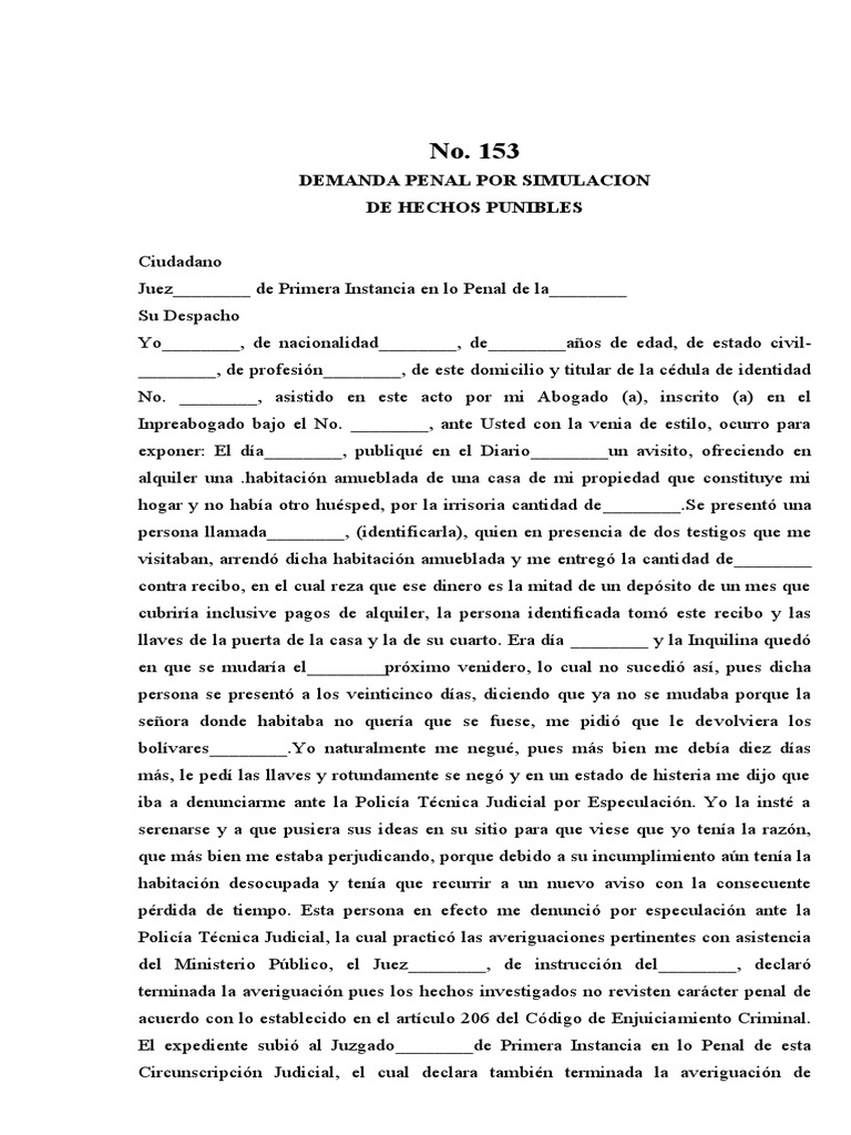 Demanda Penal Por Simulacion | PDF | Derecho penal | Justicia