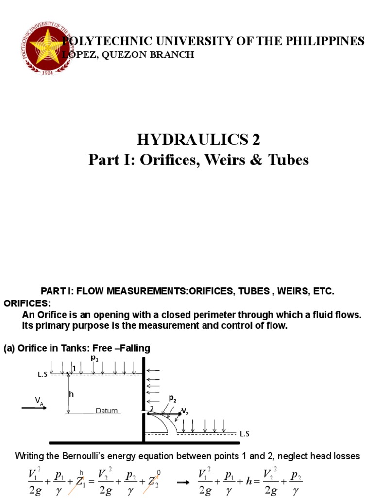 Flow Measurements Through Orifices, Weirs, and Tubes: A Technical ...