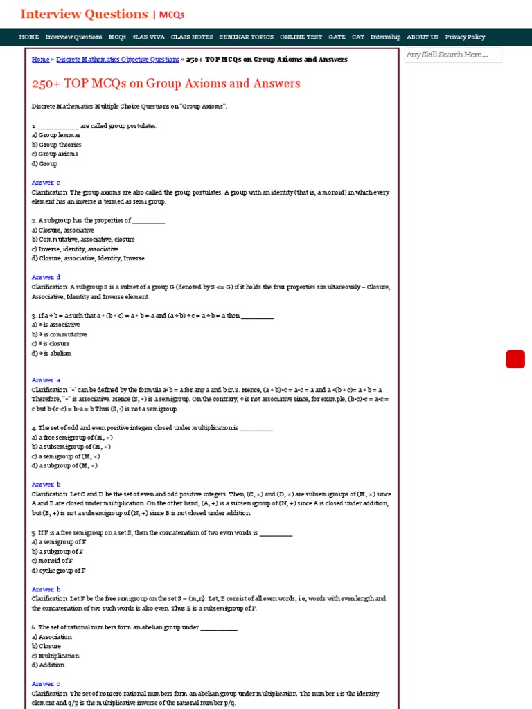 250+ Top Mcqs On Group Axioms and Answers: Home Discrete Mathematics ...