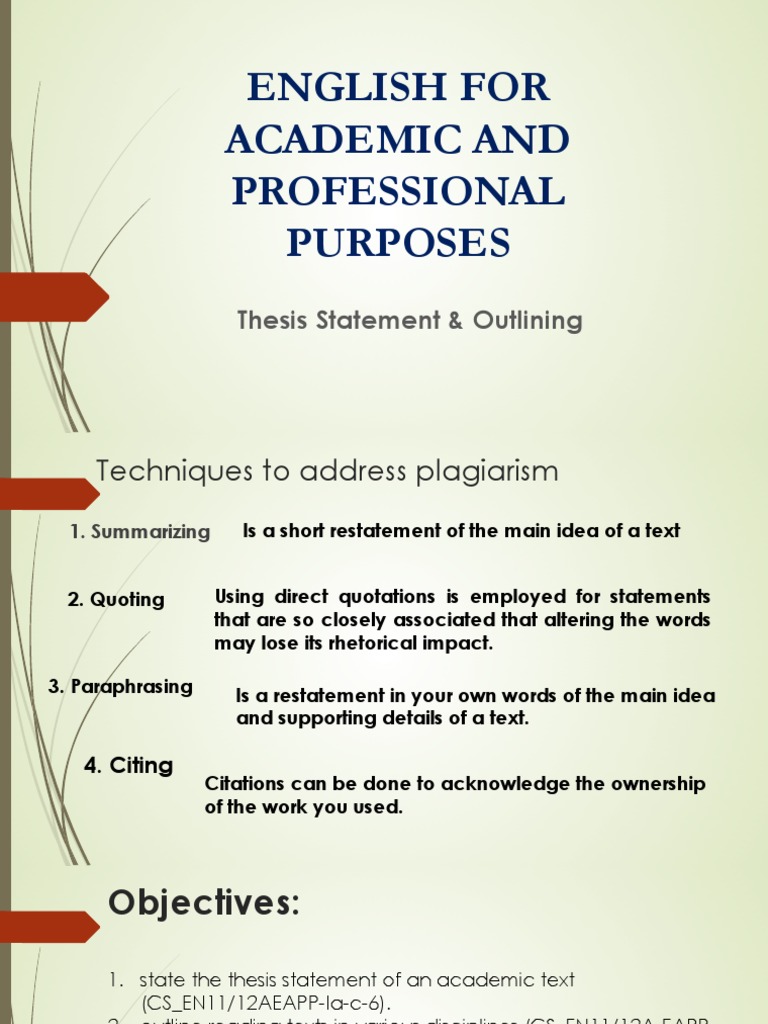 EAPP Mod 4-5 (Thesis Statement & Outlining) | Download Free PDF | Essays | Thesis