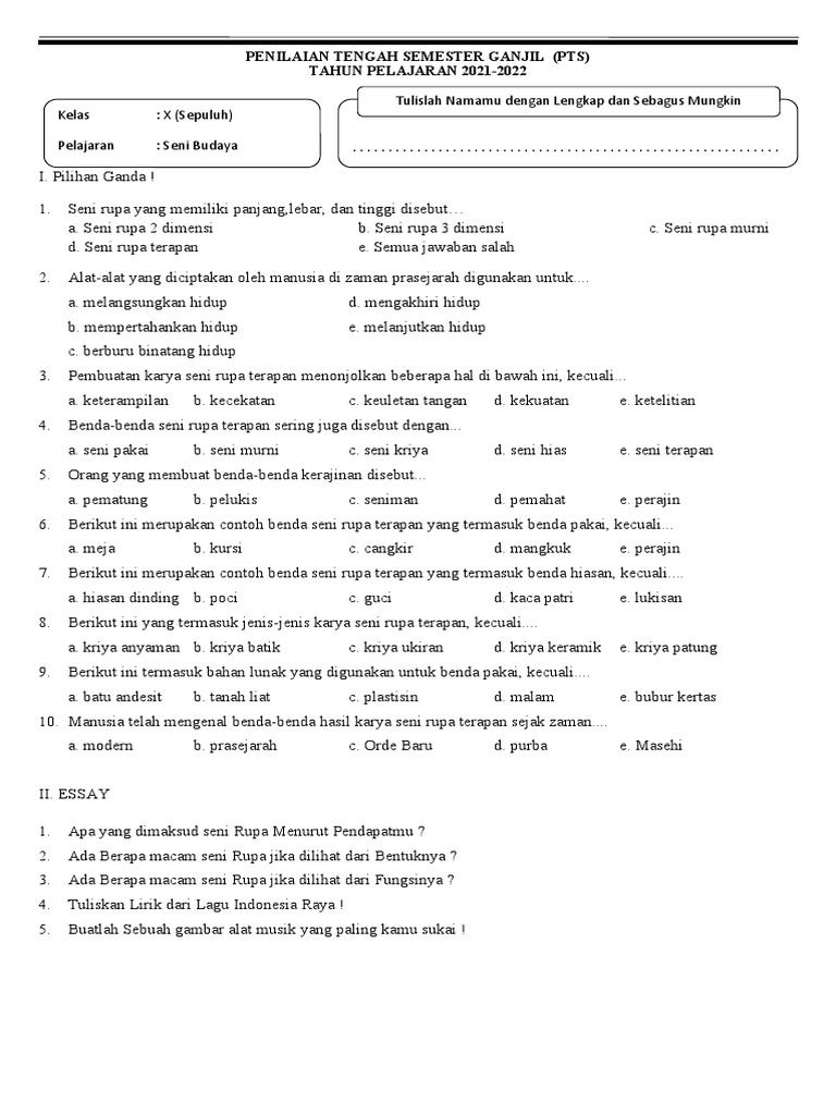 Soal PTS SBK 2021 | PDF