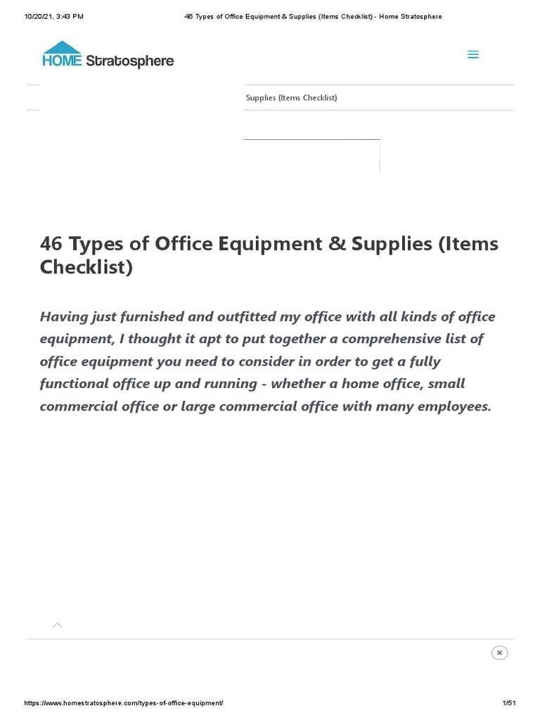 46 Types of Office Equipment & Supplies (Items Checklist) - Home ...