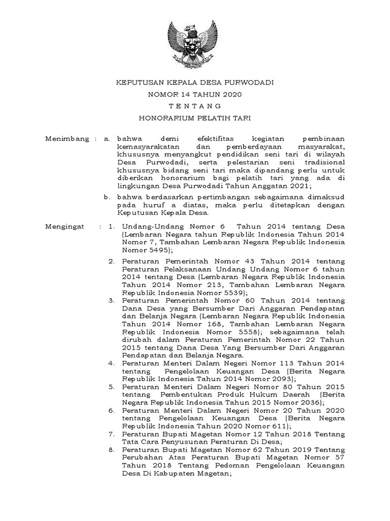 SK Honorarium Pelatih Tari | PDF