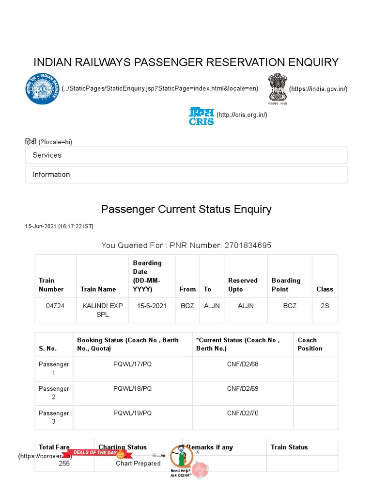 Welcome To Indian Railway Passenger Reservation Enquiry | PDF ...