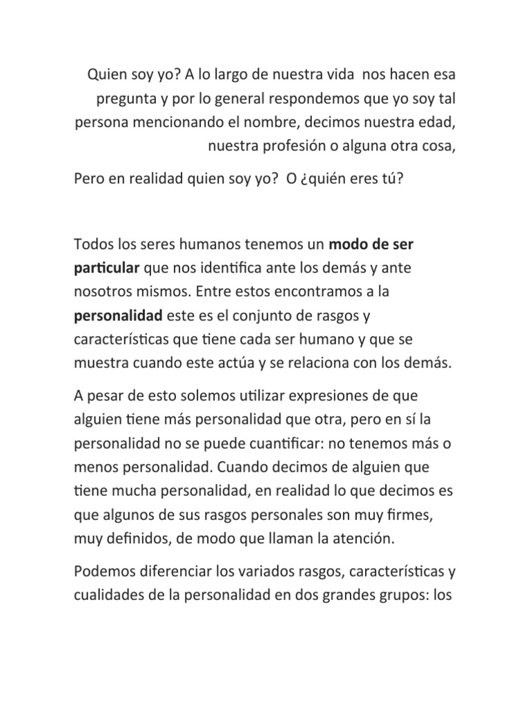 ¿Quién soy yo? Reflexiones sobre identidad | PDF | Ciencias del ...