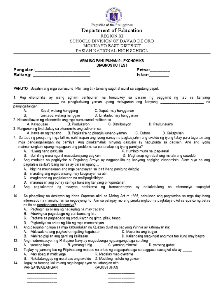 Ap 9 Diagnostic Test | PDF