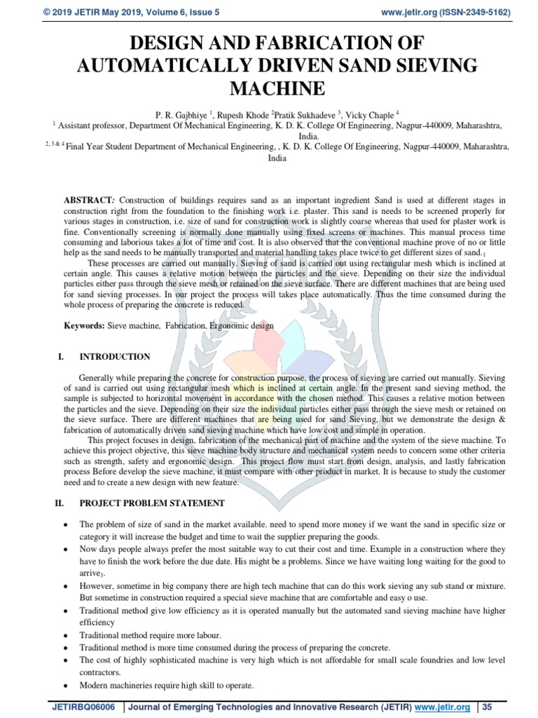 Design and Fabrication of Automatically Driven Sand Sieving Machine ...