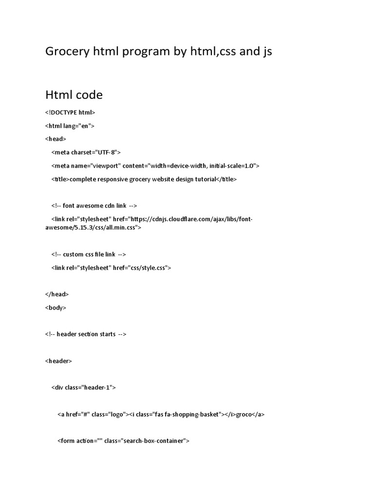 Grocery Html Program By Html Css And Js Pdf Software Engineering System Software