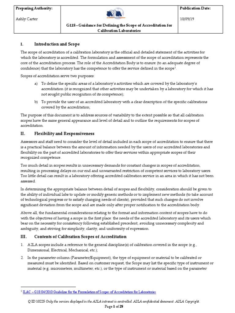 G118 - Guidance For Defining The Scope of Accreditation For Calibration Laboratories-10225-1 ...