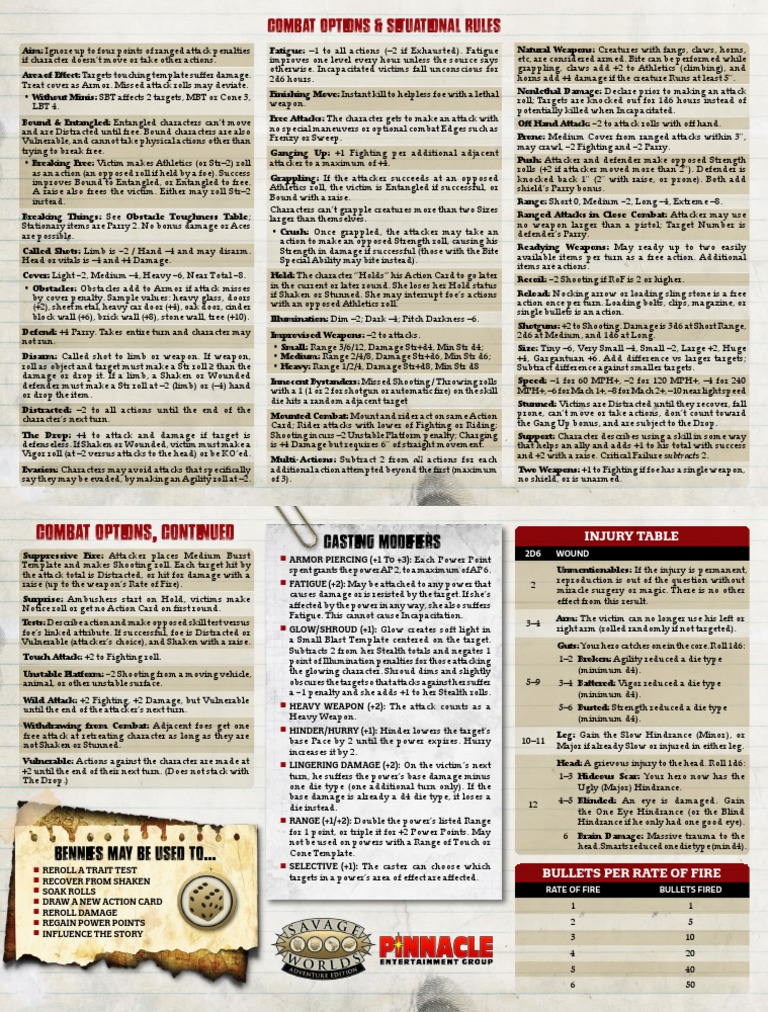 Savage Worlds - Combat Options Chart (Adventure Edition) | PDF ...
